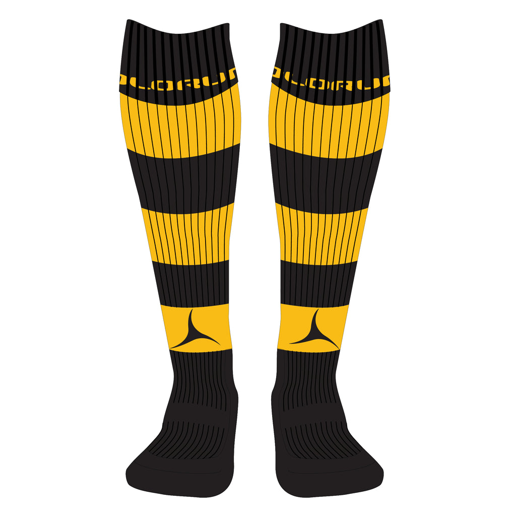 Ceredigion Schools Hooped Socks Black/Amber – Olorun Sports